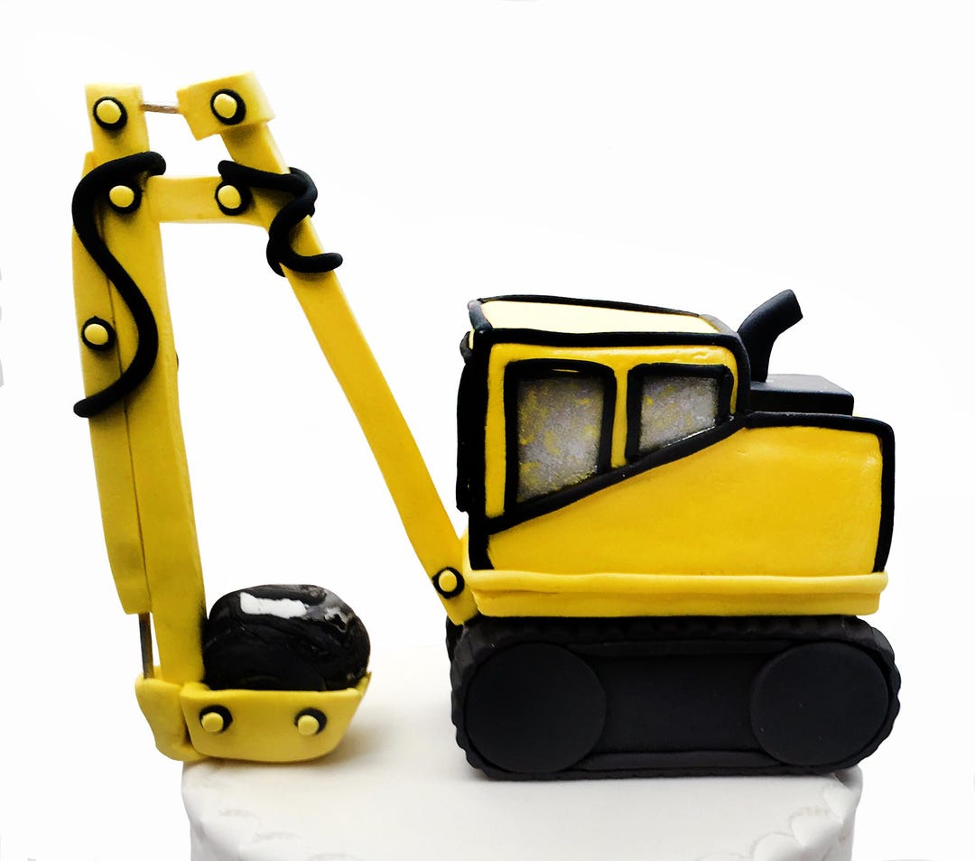 Excavator Cake Topper. Edible Yellow Construction Vehicle Fondant ...