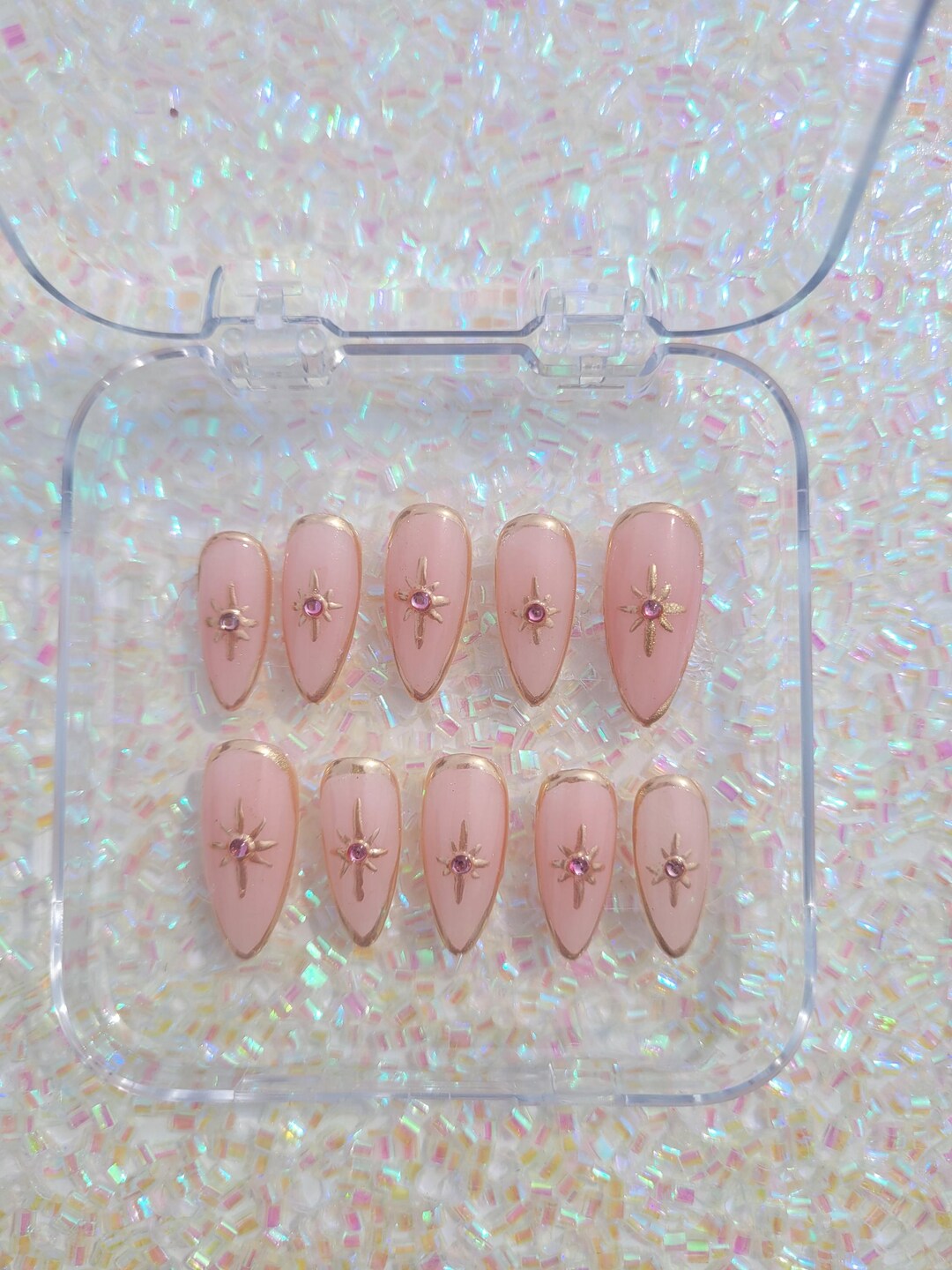 Gold and Pink Celestial Nails - Etsy