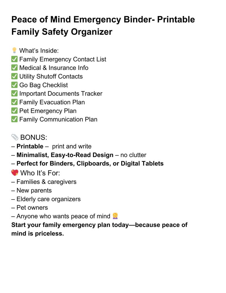 Emergency Binder Printable PDF | Family Emergency Planner | Safety ...