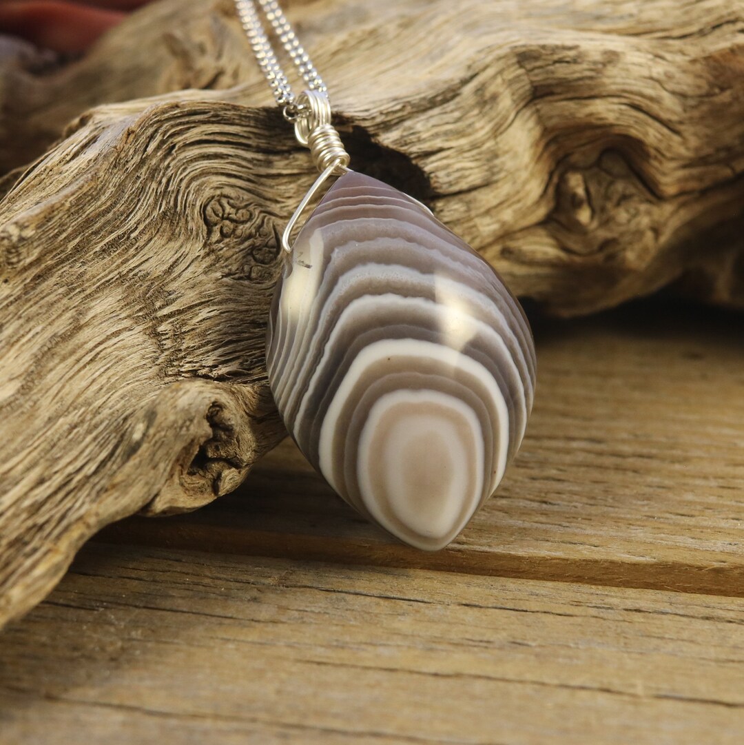 Botswana Agate Bullseye Necklace, Gift for Mom, Gemini Birthstone ...
