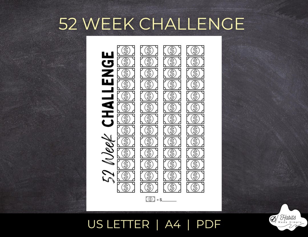 52 Week Challenge Savings Challenge Printable Tracker - Etsy