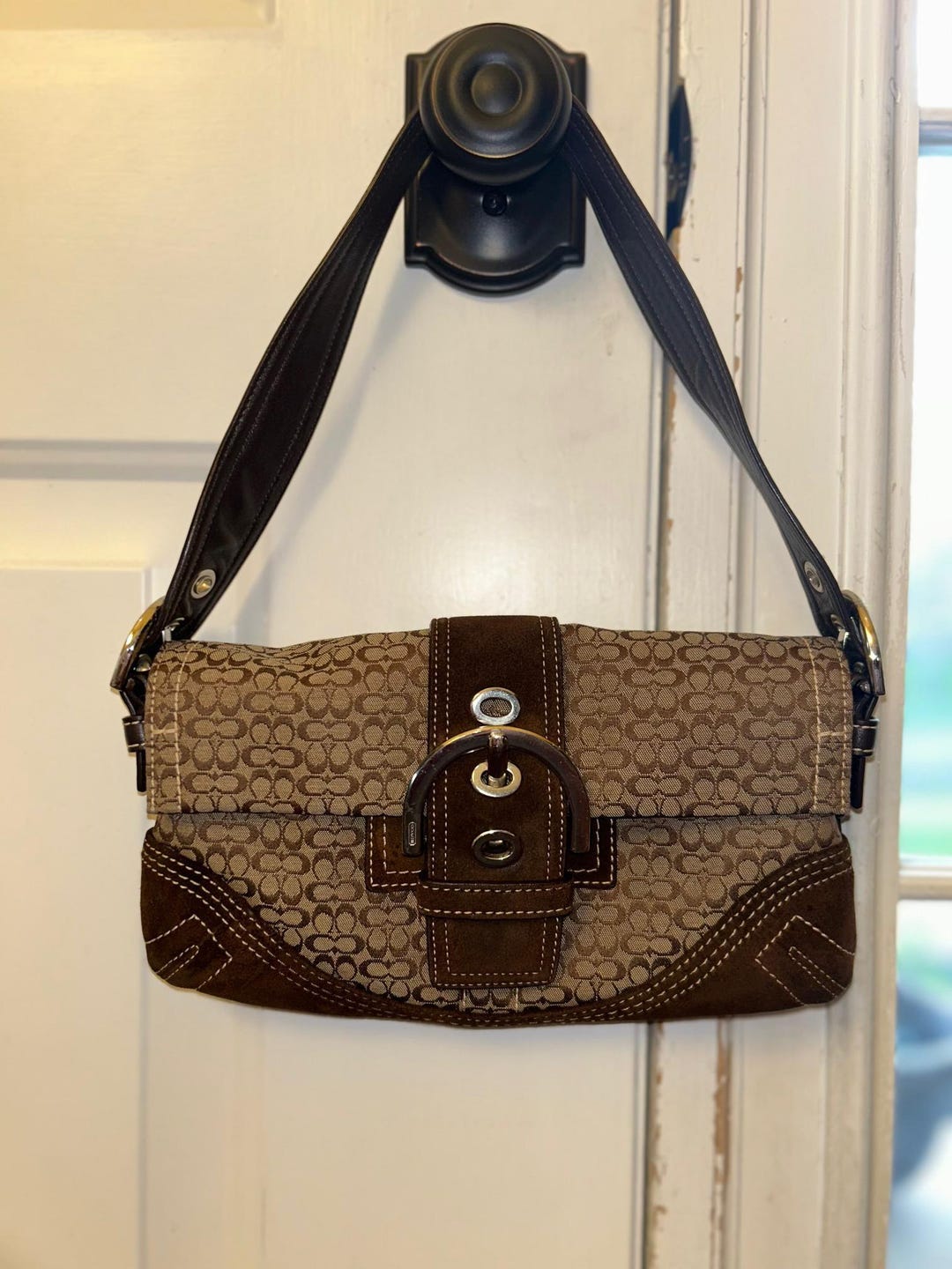 PENDING SALE - Vintage Coach Soho Buckle - Jacquard Signature C & Suede ...