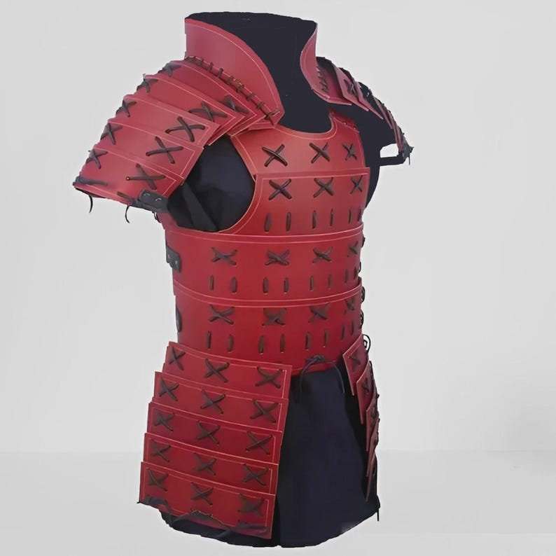 Handmade Red Leather Samurai Armor Chest & Shoulder Suit | Japanese ...