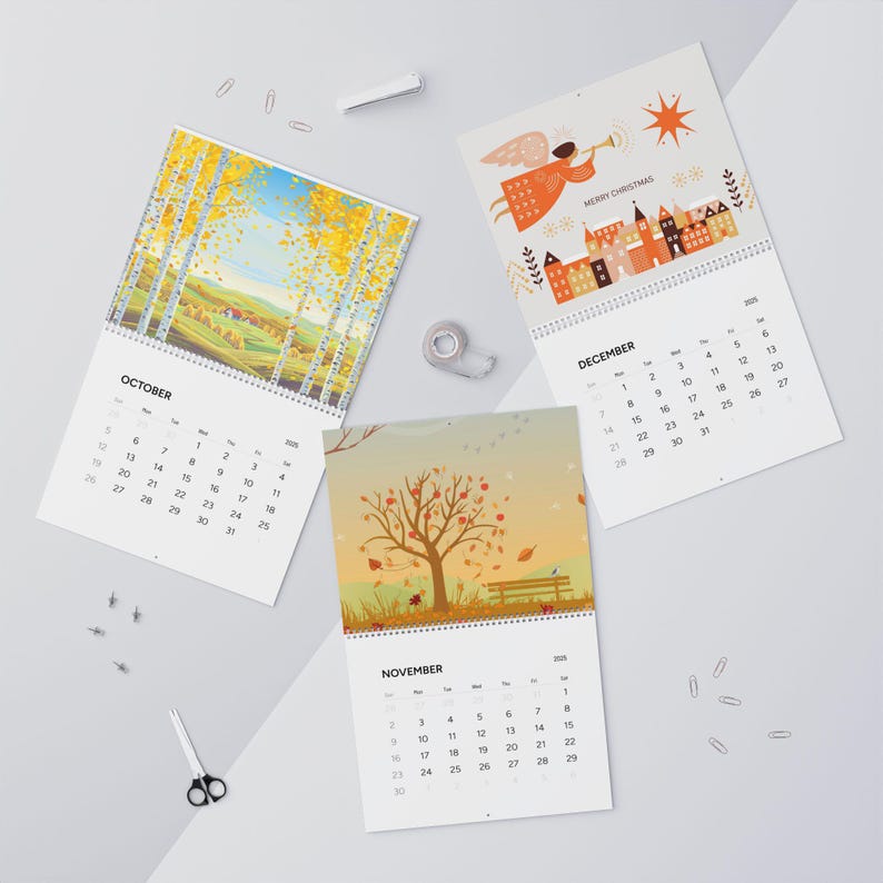 Artistic 2025 Wall Calendar - Cozy Cottage Scenes, Nature Inspired ...