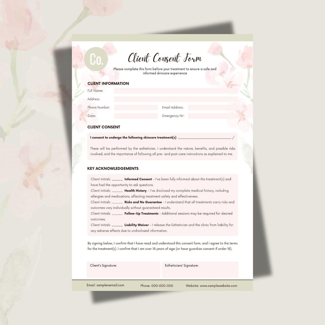 Client Consent Form for Facials & Skincare | Editable Canva Template ...