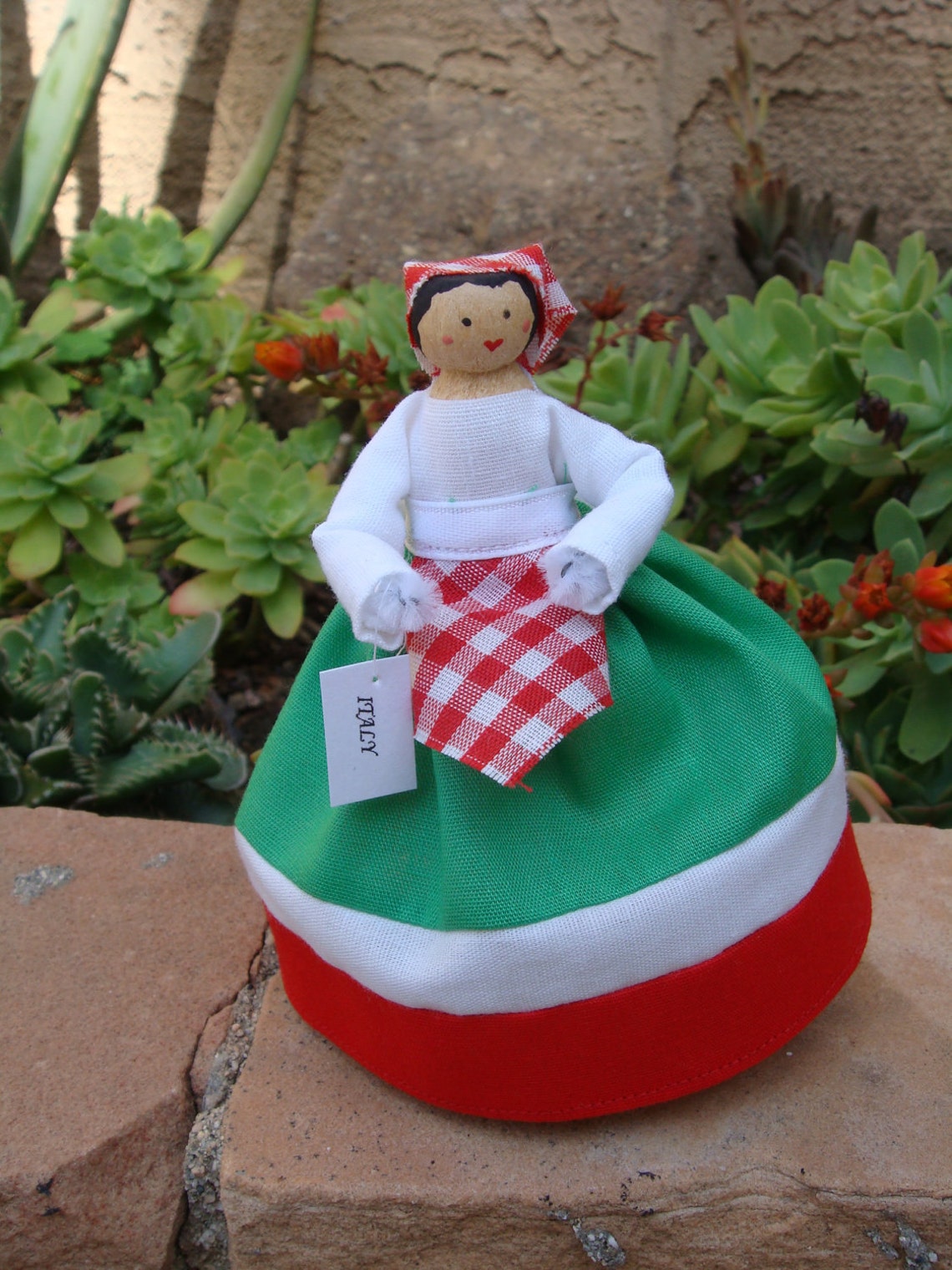 Italy Clothespin Doll, Italian Doll Red, White and Green Dress - Etsy