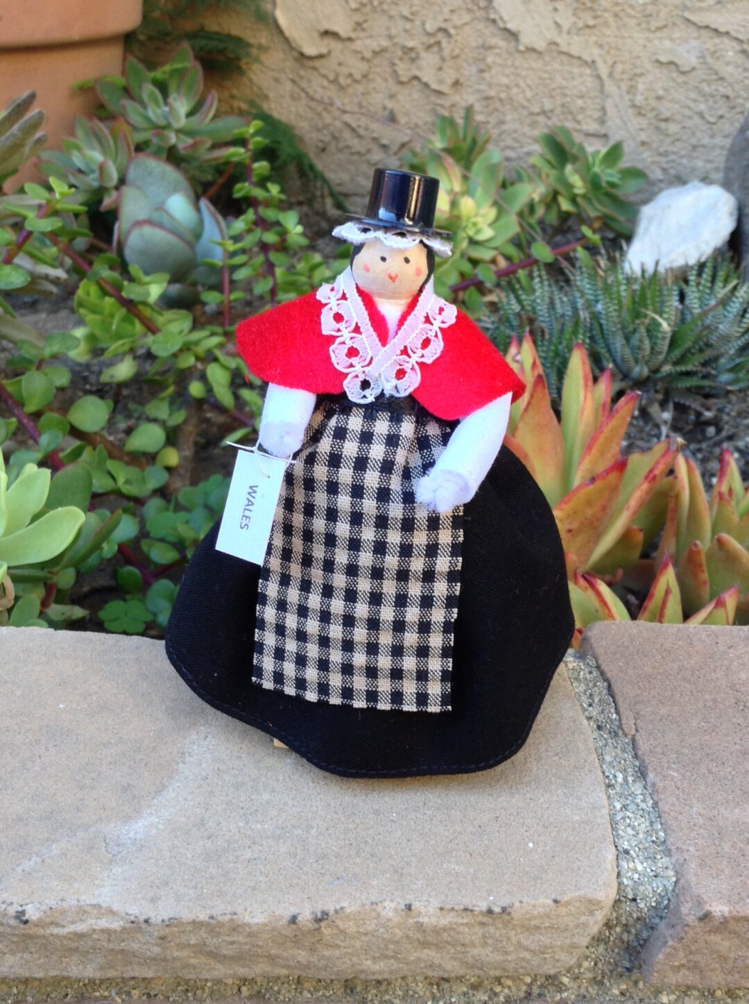 Wales Clothespin Doll - Welsh Costume, Black White and Red Outfit - Etsy