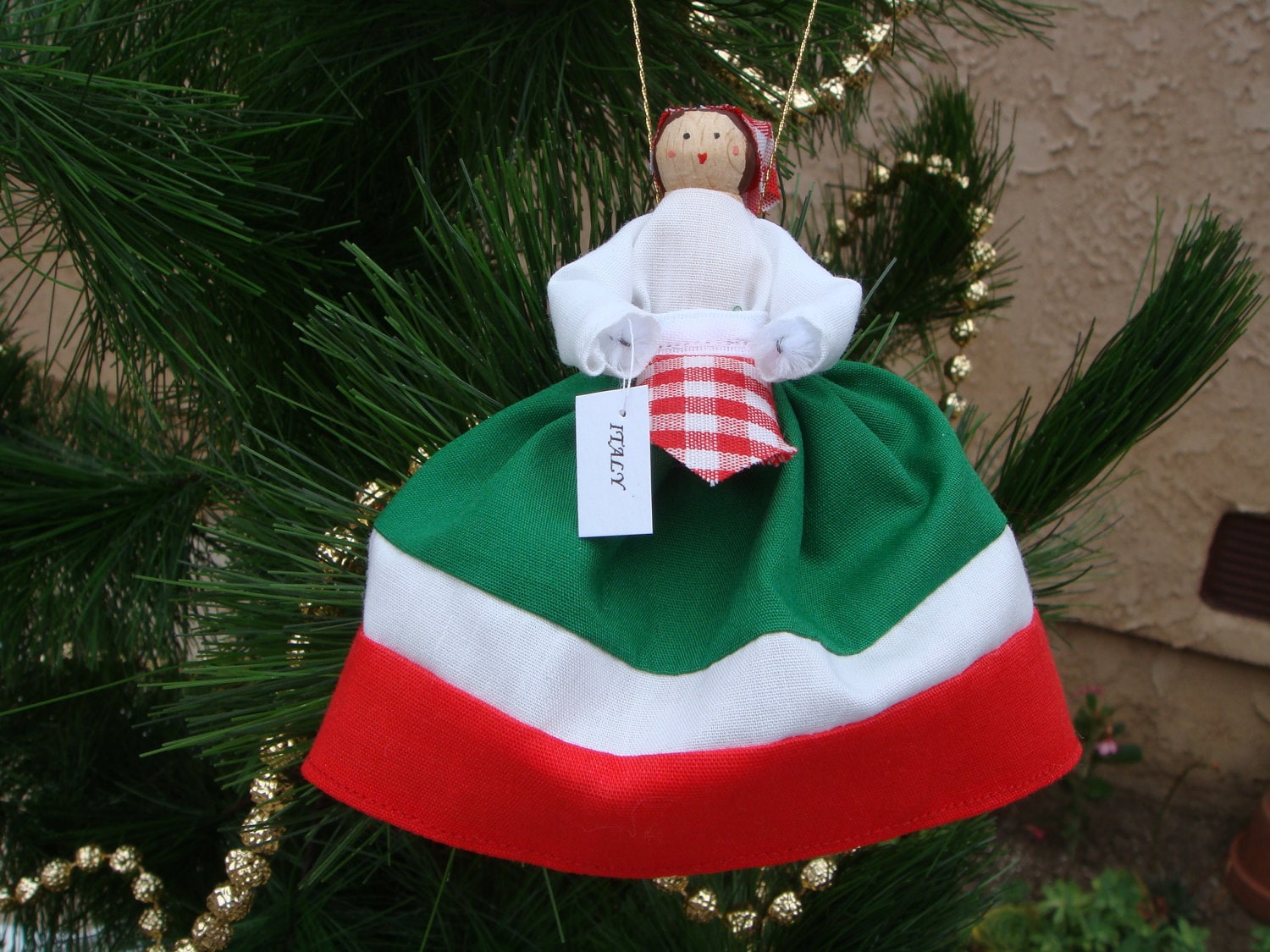 Italy Clothespin Doll ORNAMENT, Italian Doll - Red, White and Green ...