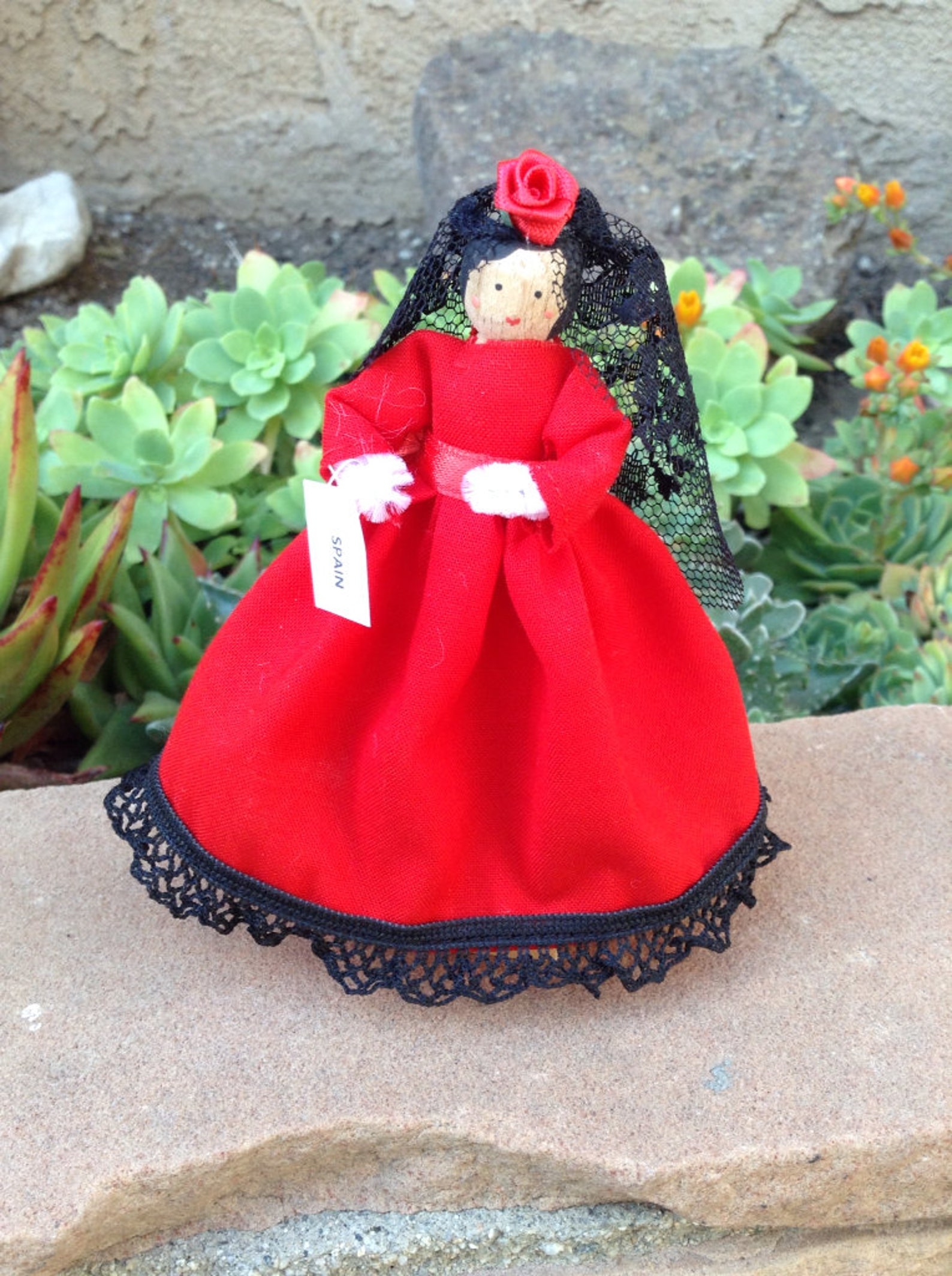 Spain Clothespin Doll, Spanish Doll Red Dress, Flamenco Dancer Style ...