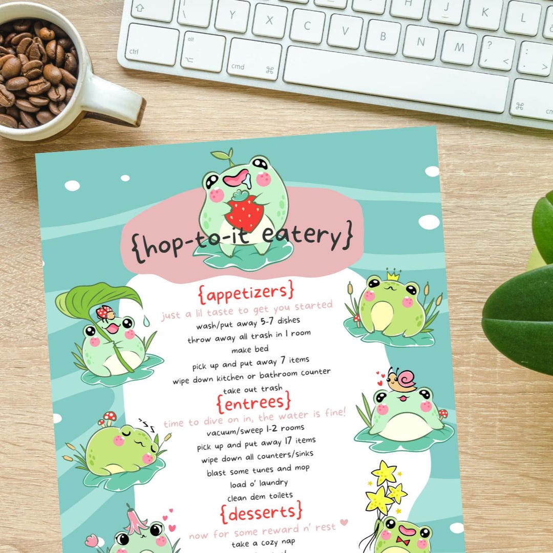 Frog-themed Self Care Chore Chart – Printable PDF for ADHD, Depression ...