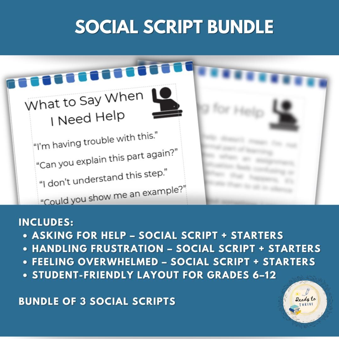 Social Script Bundle | Asking for Help, Overwhelmed, Frustration | SEL ...