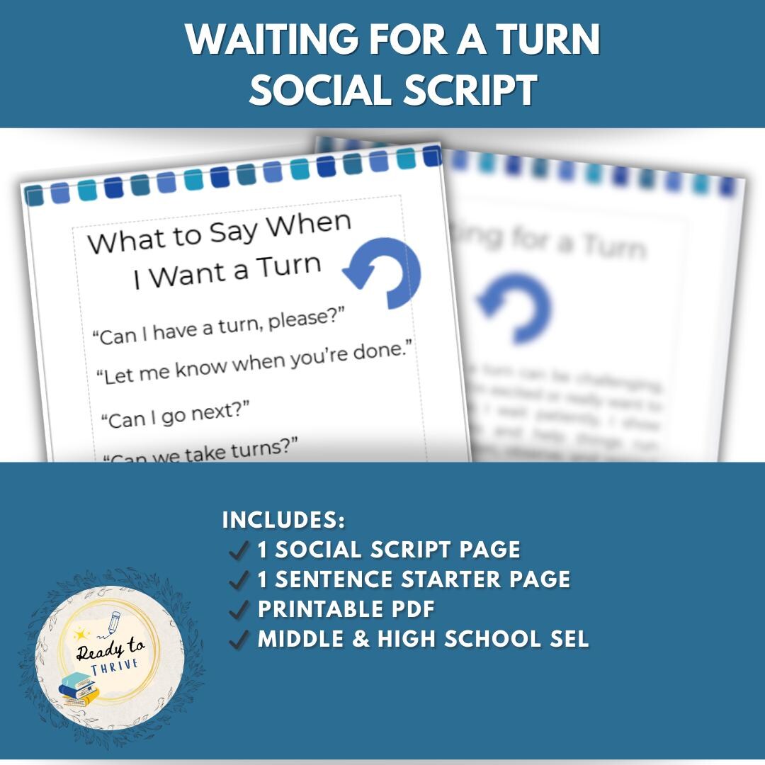Taking Turns Social Script & What to Say Starters | Grades 6–12 SEL - Etsy