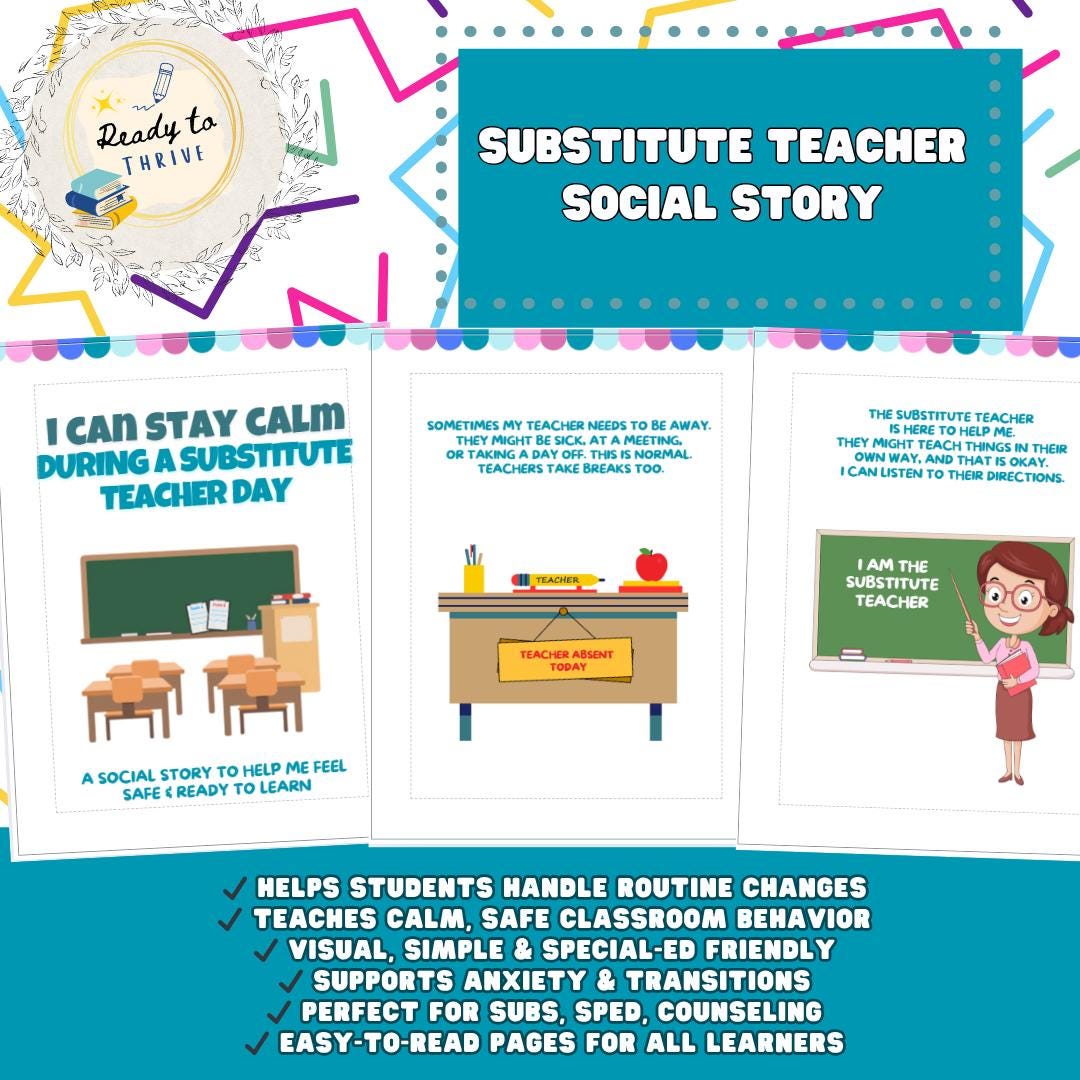Substitute Teacher Social Story | Visual Behavior Support (printable ...