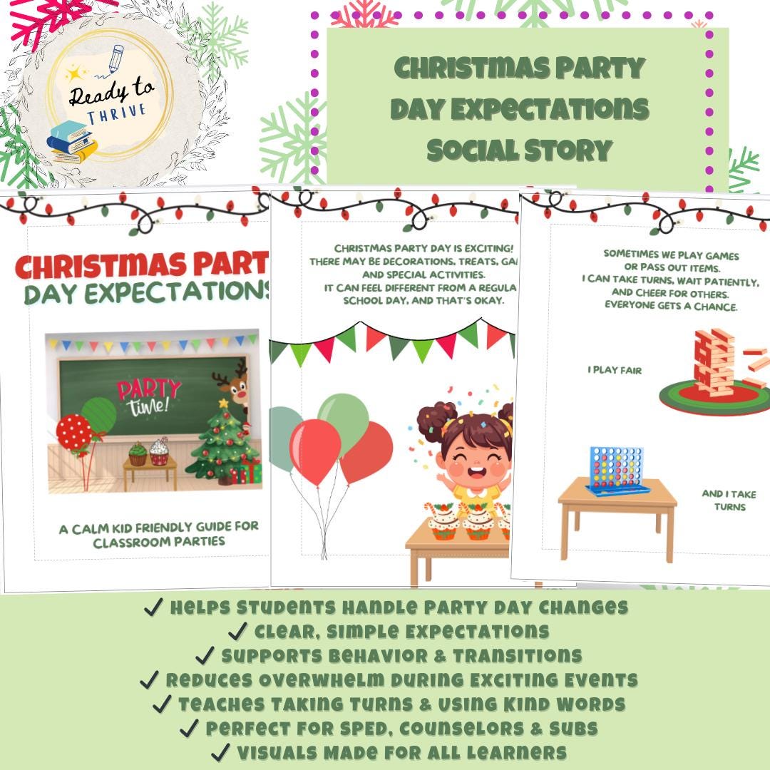 Christmas Party Social Story for Kids | Holiday Classroom Expectations ...
