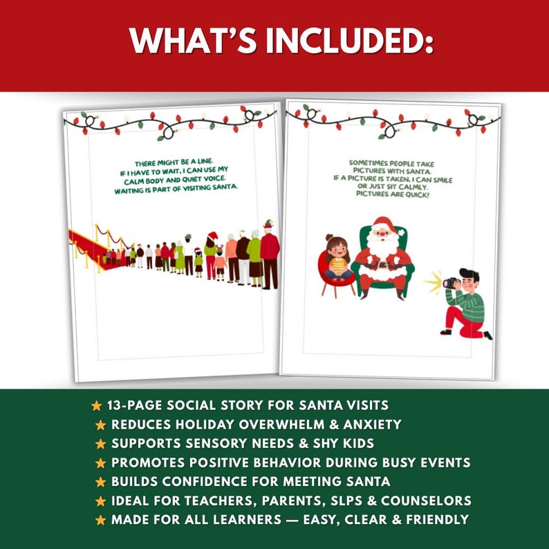 Visiting Santa Social Story for Kids | Christmas Anxiety Visual Support ...