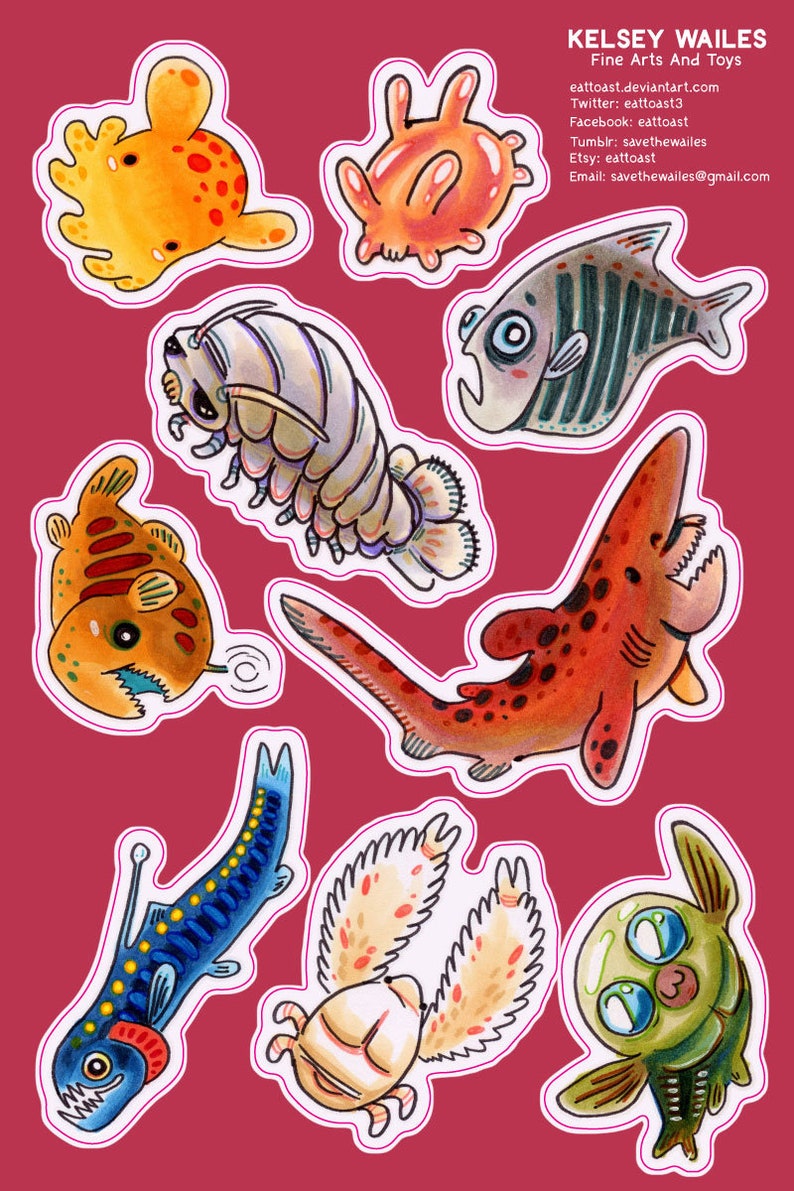 Deep Sea Creatures Sticker Sheet - Etsy