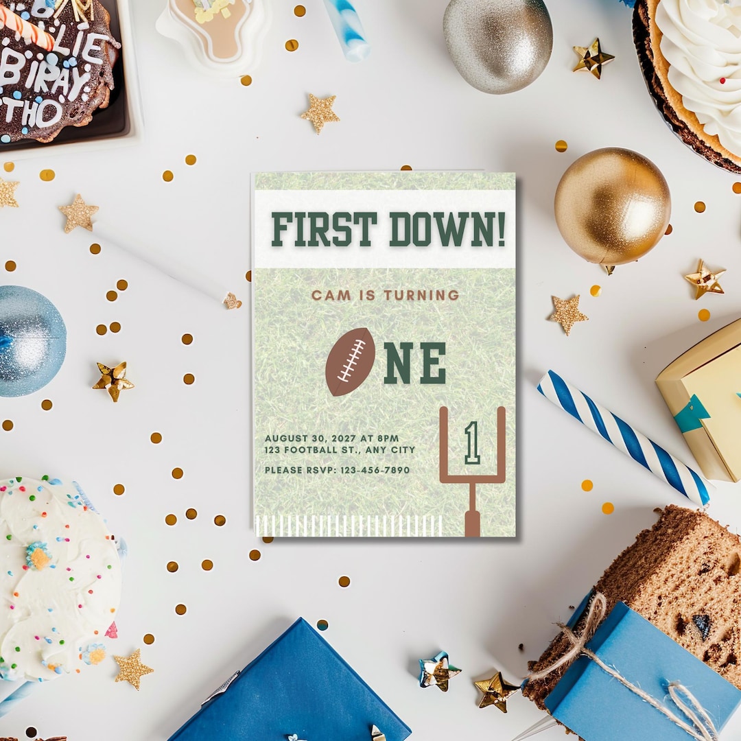 Editable Football First Down 1st Birthday Invitation Template - Etsy