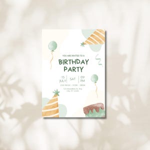 Green Birthday Invitation: Editable Template (digital Download 5x7in ...