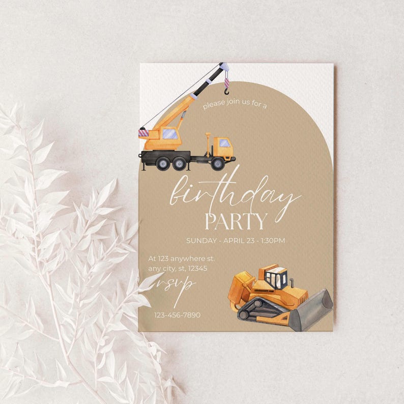 Excavator Birthday Invitation: Construction Truck Party (digital ...