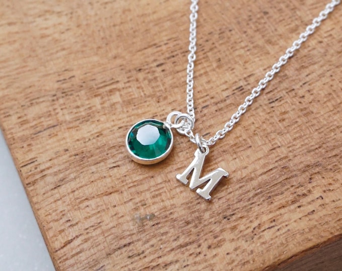 Silver Birthstone Initial Necklace Personalized Birthstone Necklace ...