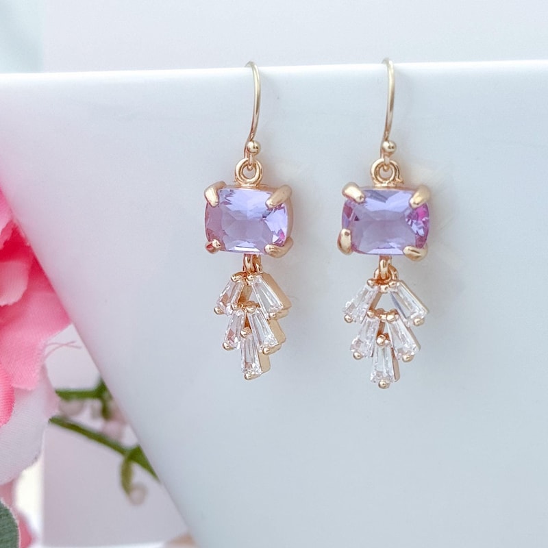 Gold and Purple Gem Earrings - Etsy