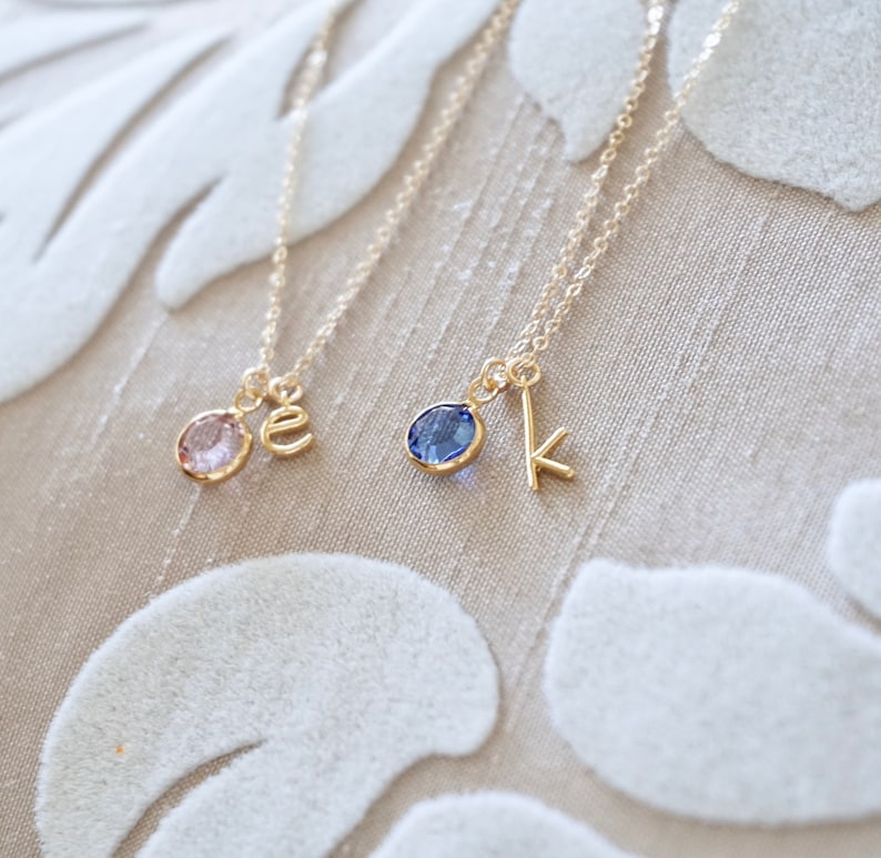Personalized Birthstone Initial Necklace Birthstone - Etsy