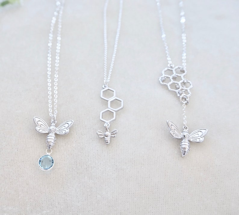 Silver Bee Necklace Honeycomb Necklace Bee Lariat Necklace | Etsy
