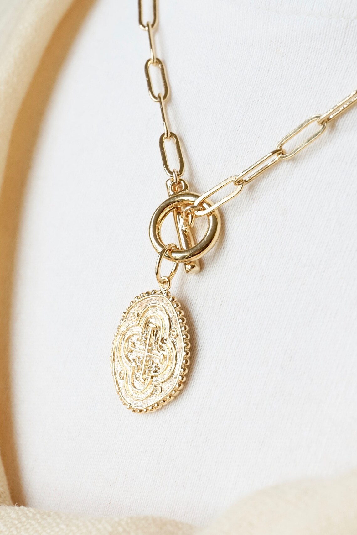 Gold Medallion Necklace Thick Gold Chain Necklace Statement | Etsy