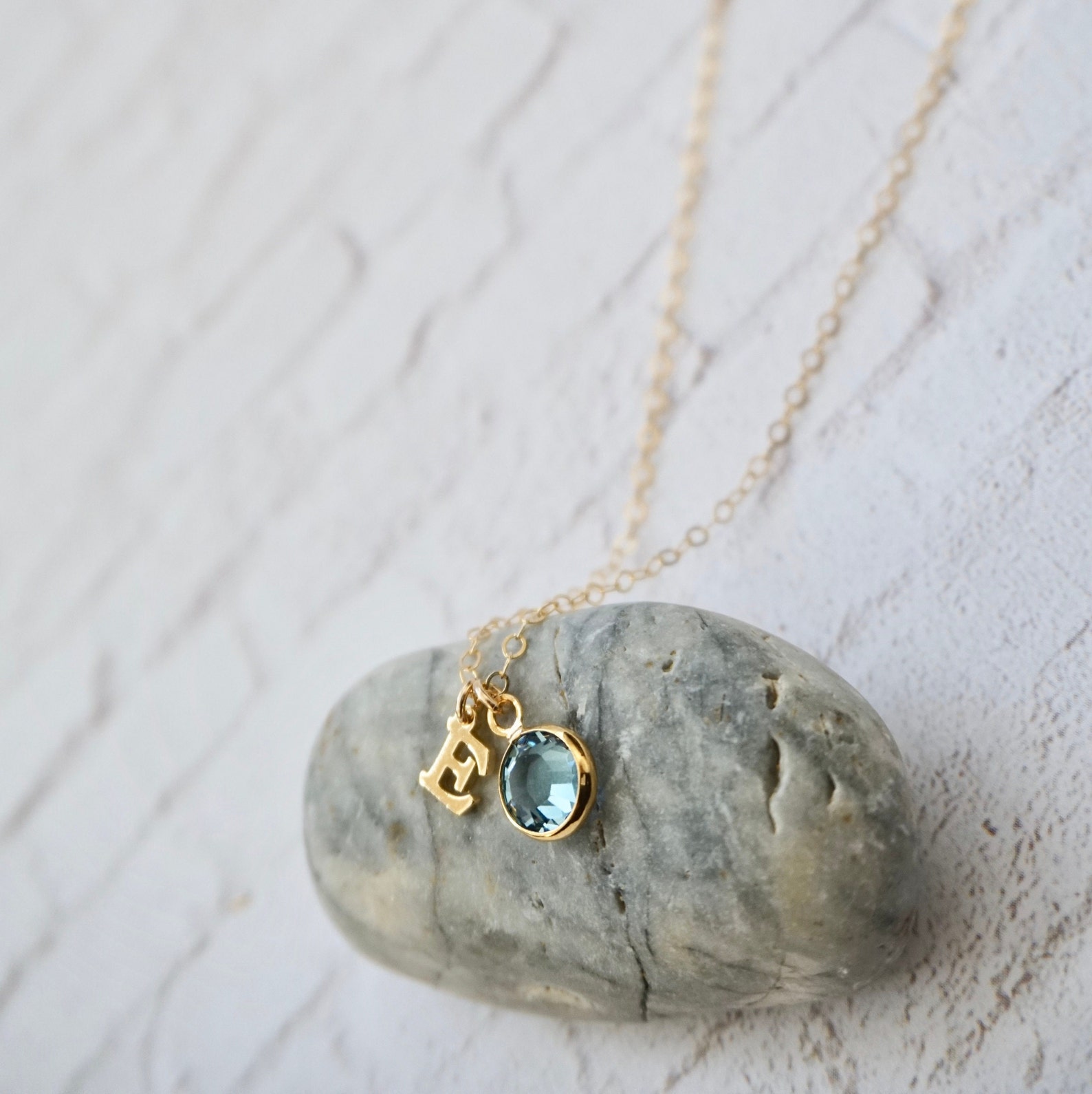 Birthstone Initial Necklace Personalized Birthstone - Etsy