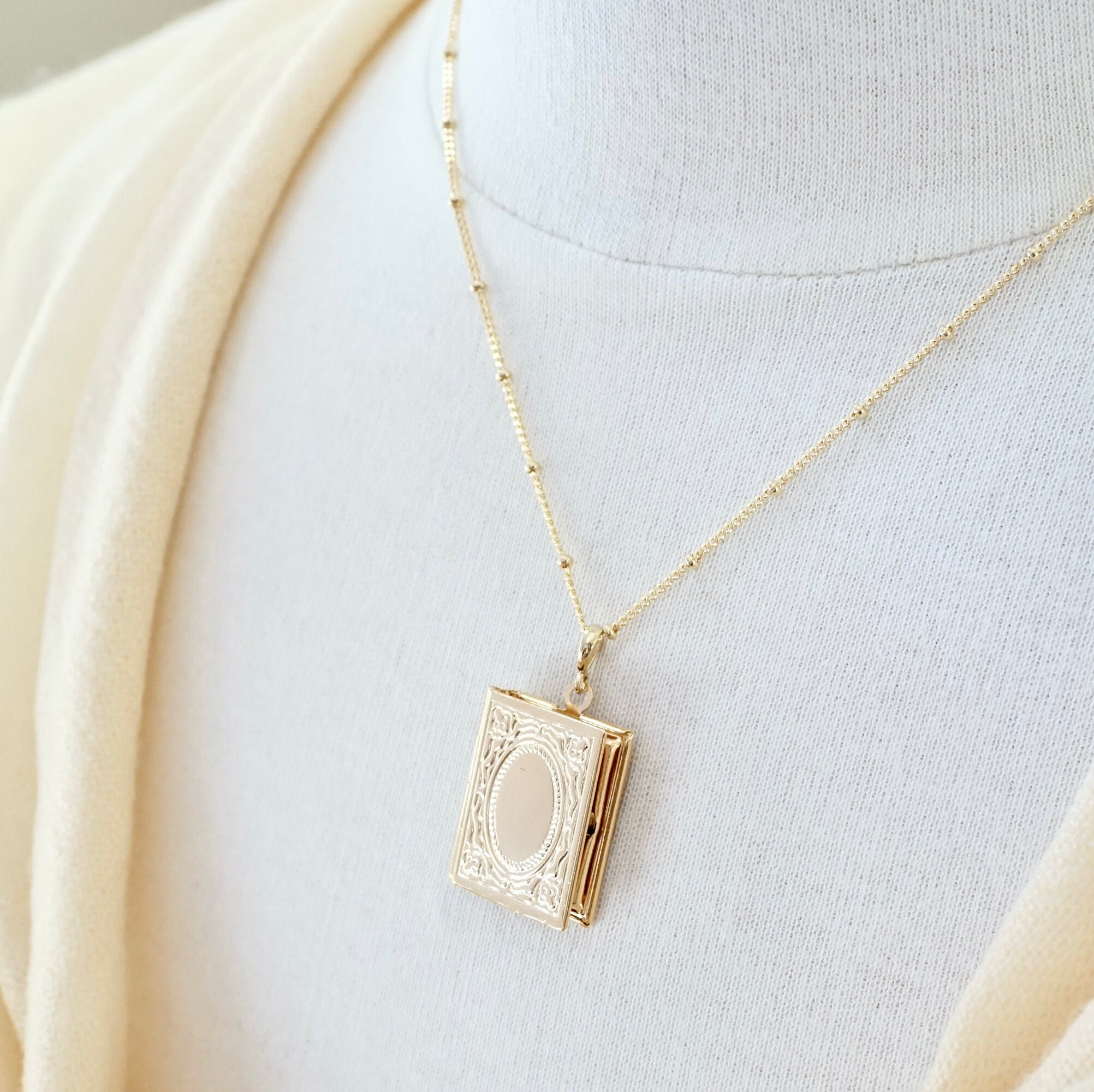 Book Locket Necklace Gold Locket Book Necklace Photo Locket Necklace ...