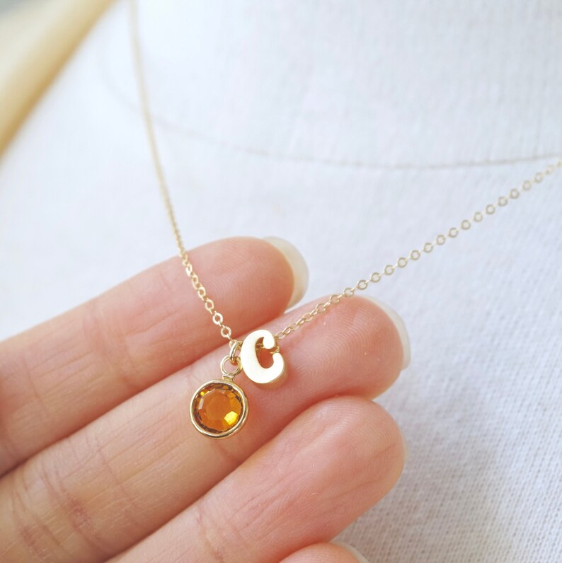 Gold Birthstone Initial Necklace Personalized Birthstone - Etsy