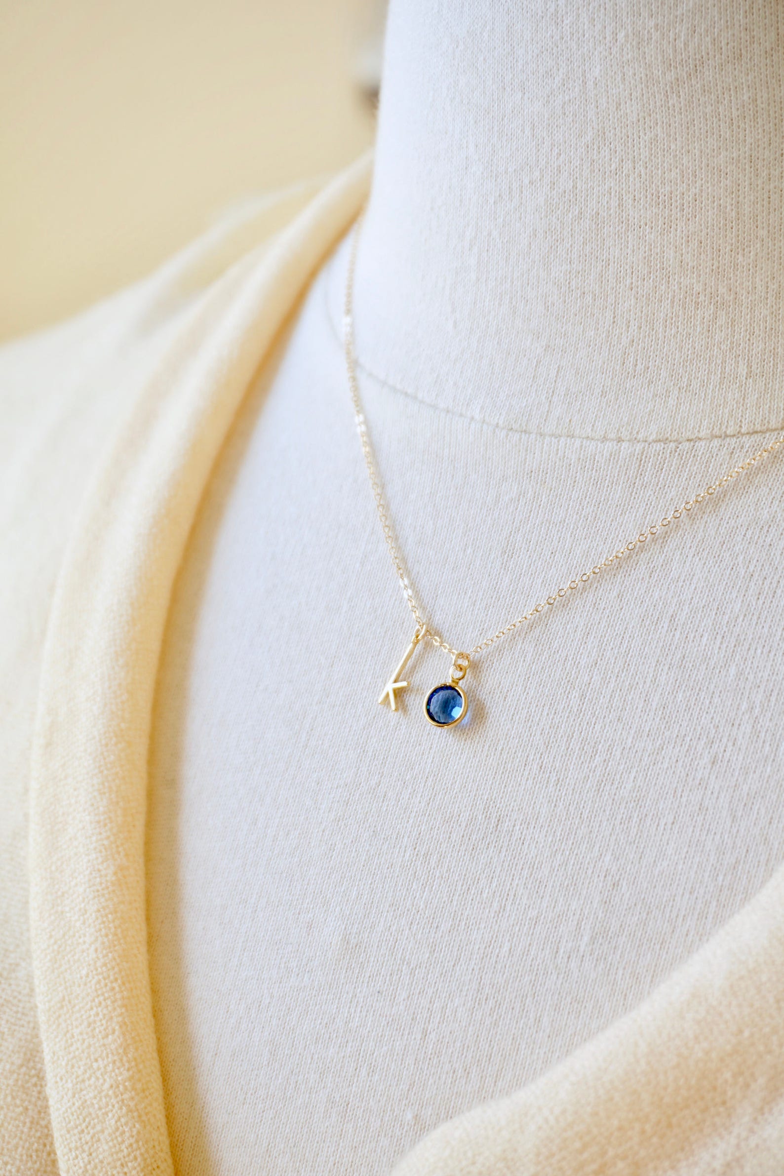 Birthstone Initial Necklace Personalized Birthstone - Etsy