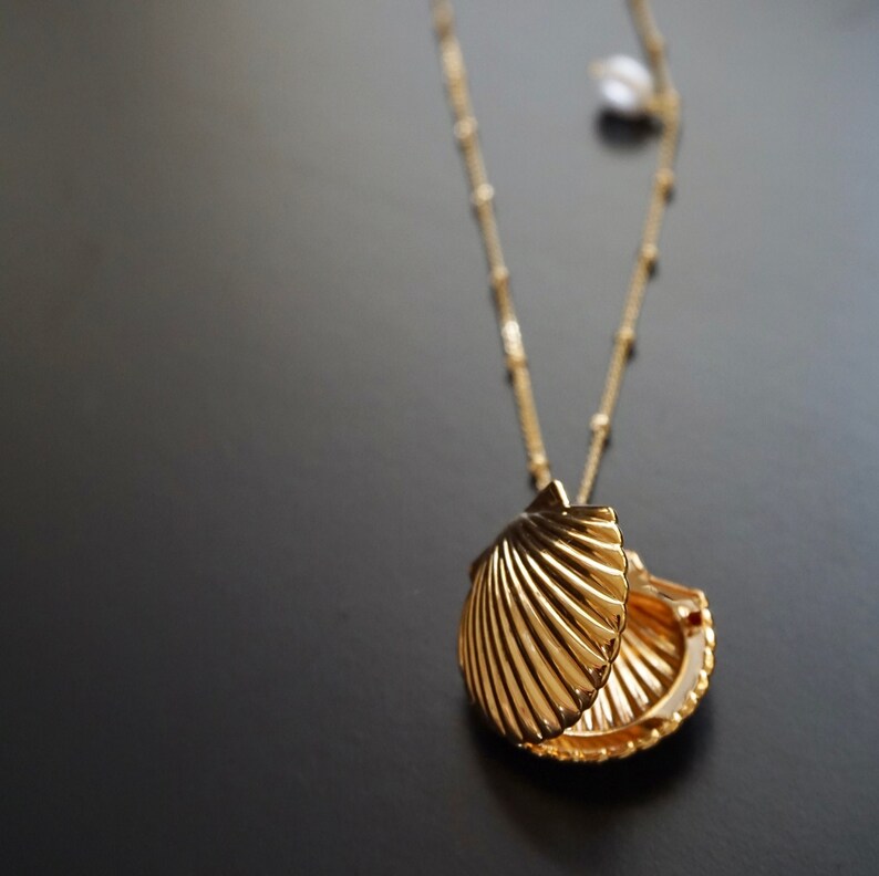 Seashell Locket Necklace Gold Seashell Necklace Gold Necklace Pearl ...