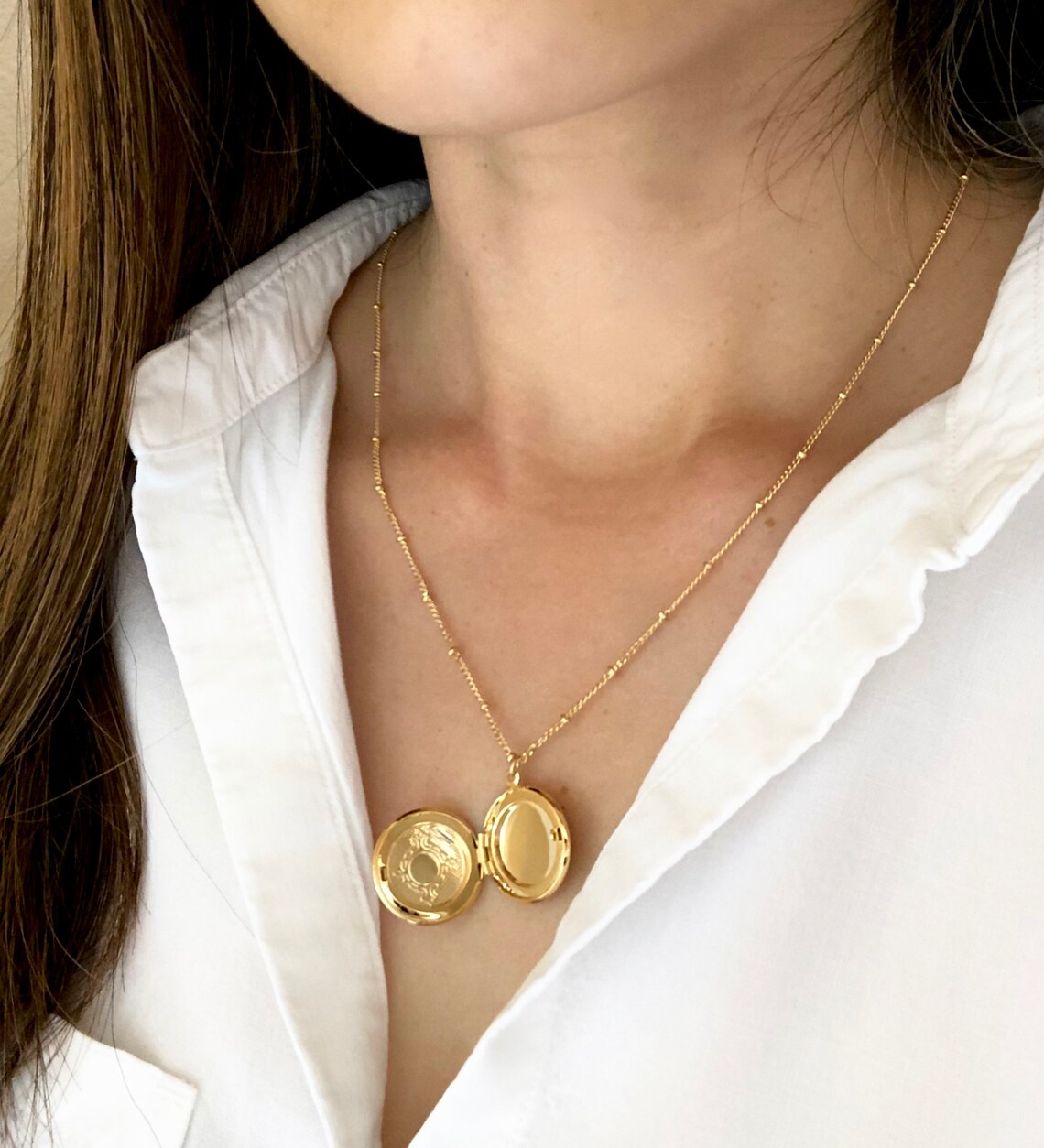 Round Locket Necklace Locket Pendant Necklace Gold Locket - Etsy