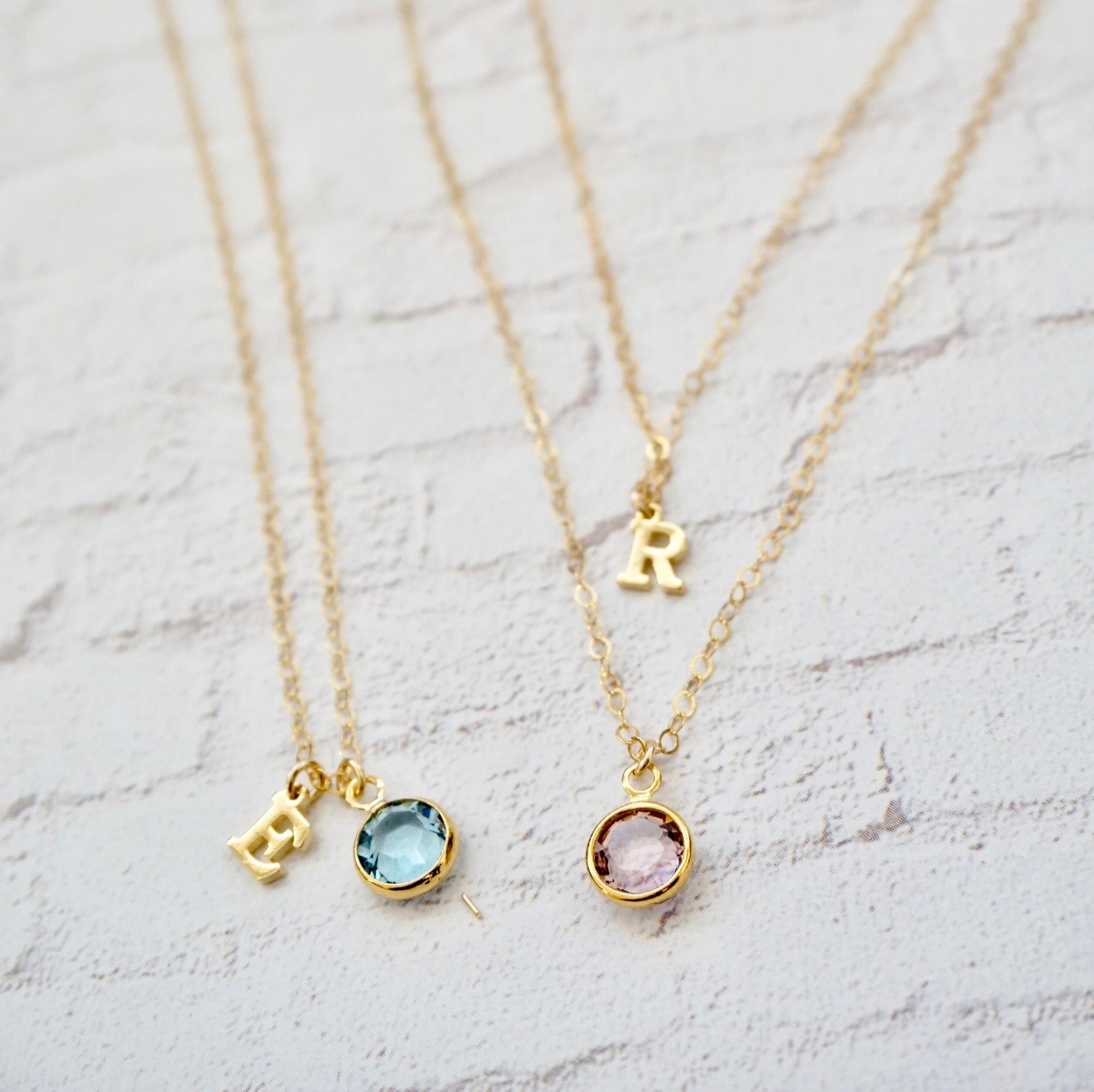 Birthstone Initial Necklace Personalized Birthstone - Etsy