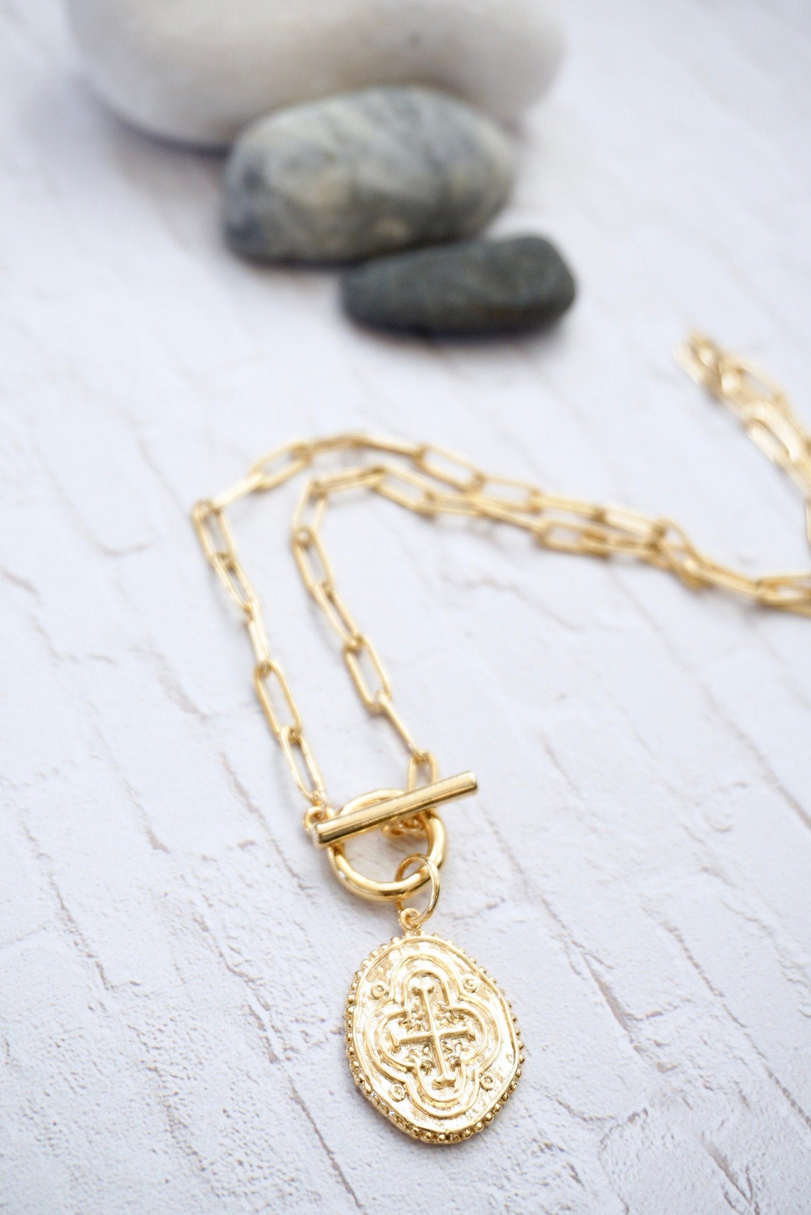 Gold Medallion Necklace Thick Gold Chain Necklace Statement - Etsy