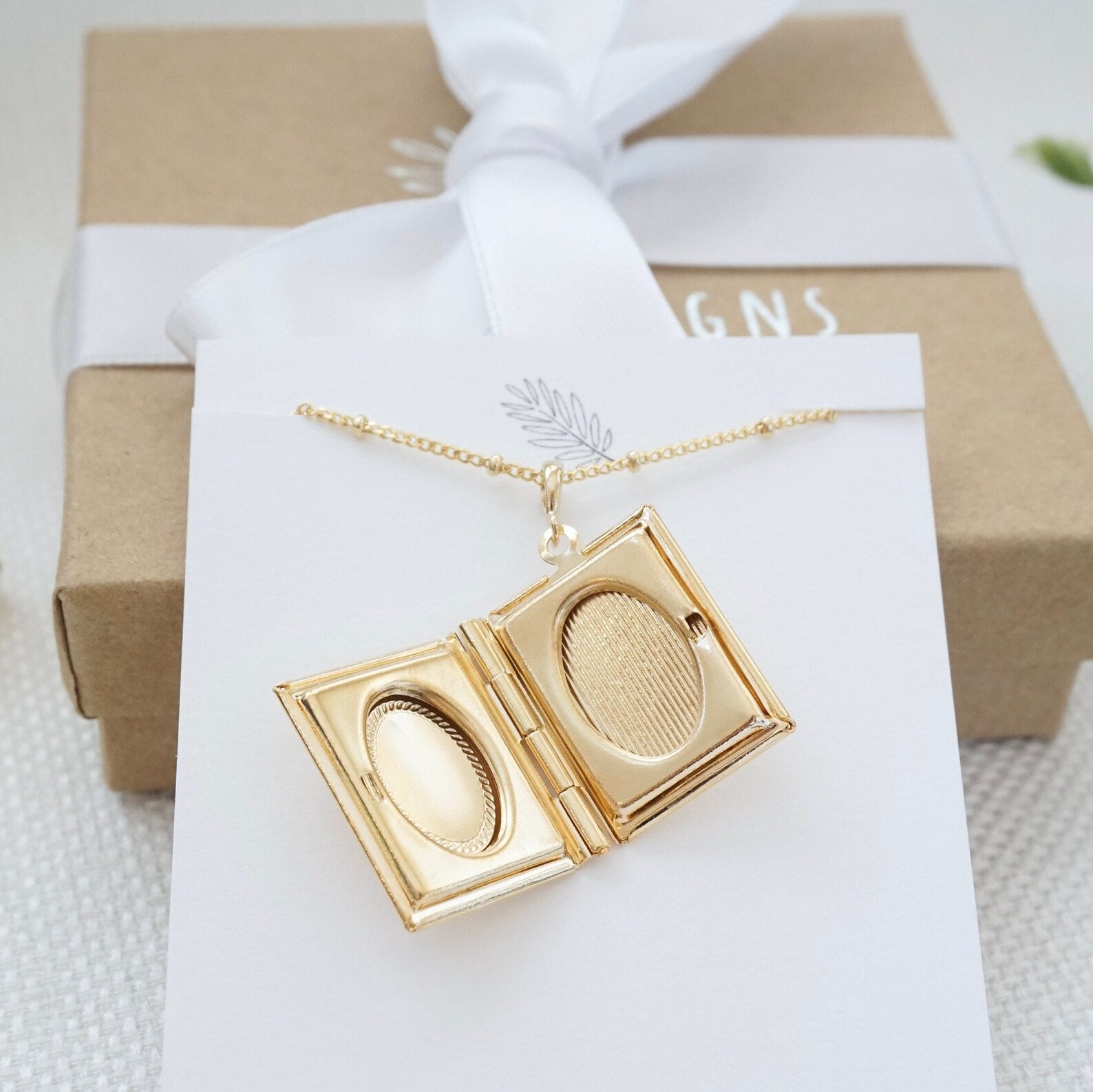 Book Locket Necklace Gold Locket Book Necklace Photo Locket Necklace ...
