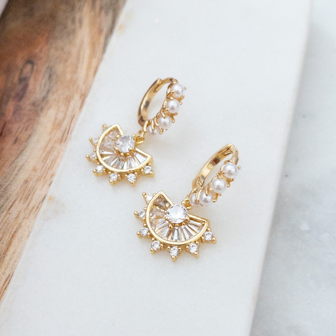 Small Hoop Earrings Gold Huggie Earrings With Pearl Huggie Earrings for ...