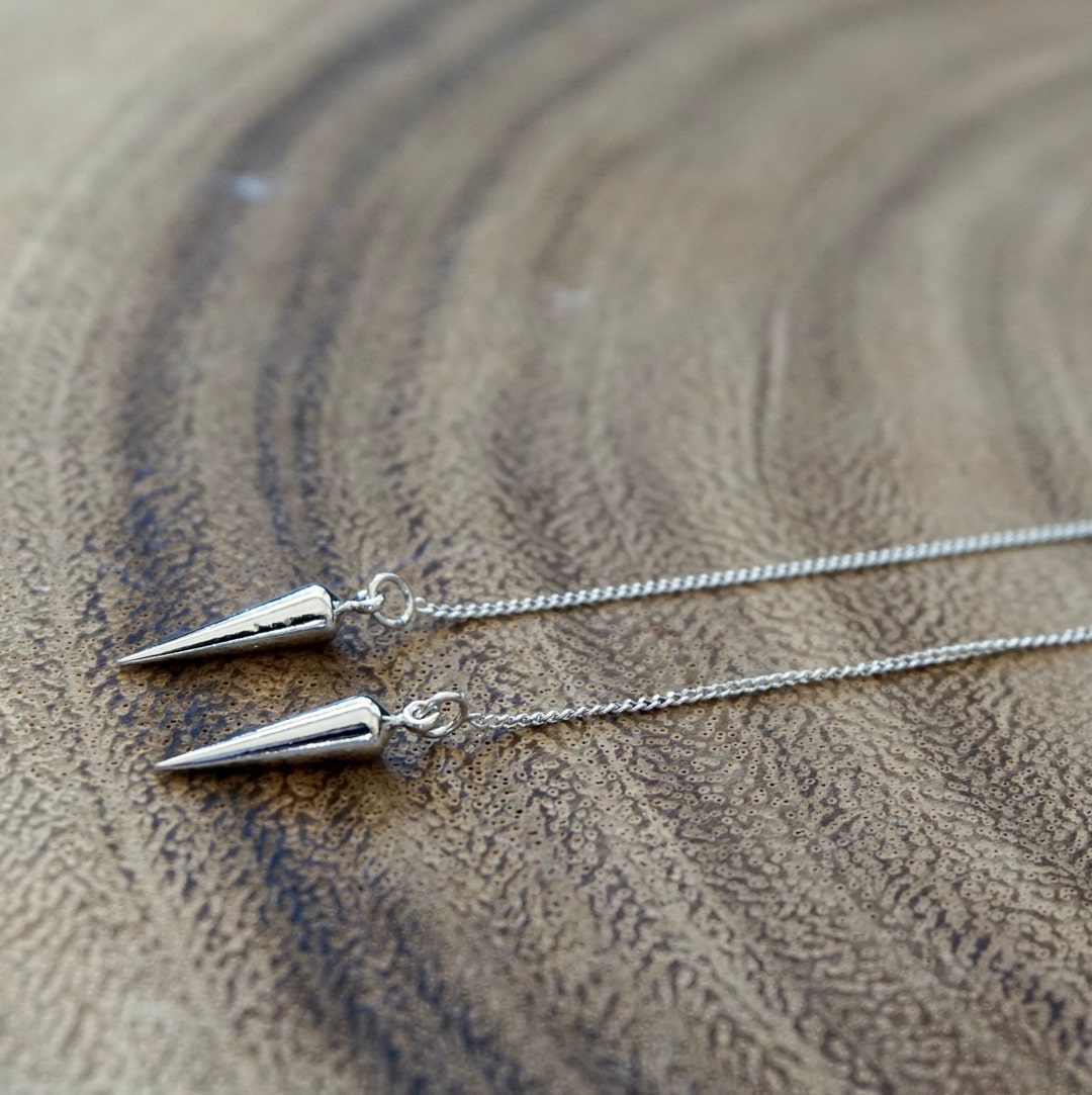 Silver Spike Earrings Spike Ear Threaders Sterling Silver Minimal Edgy ...