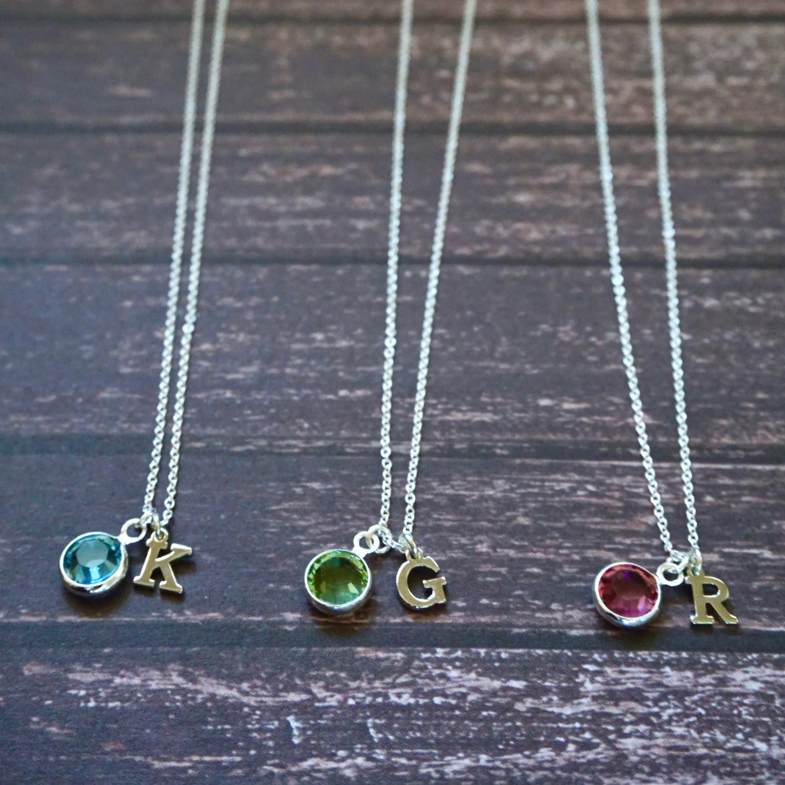 Silver Birthstone Initial Necklace Personalized Birthstone - Etsy