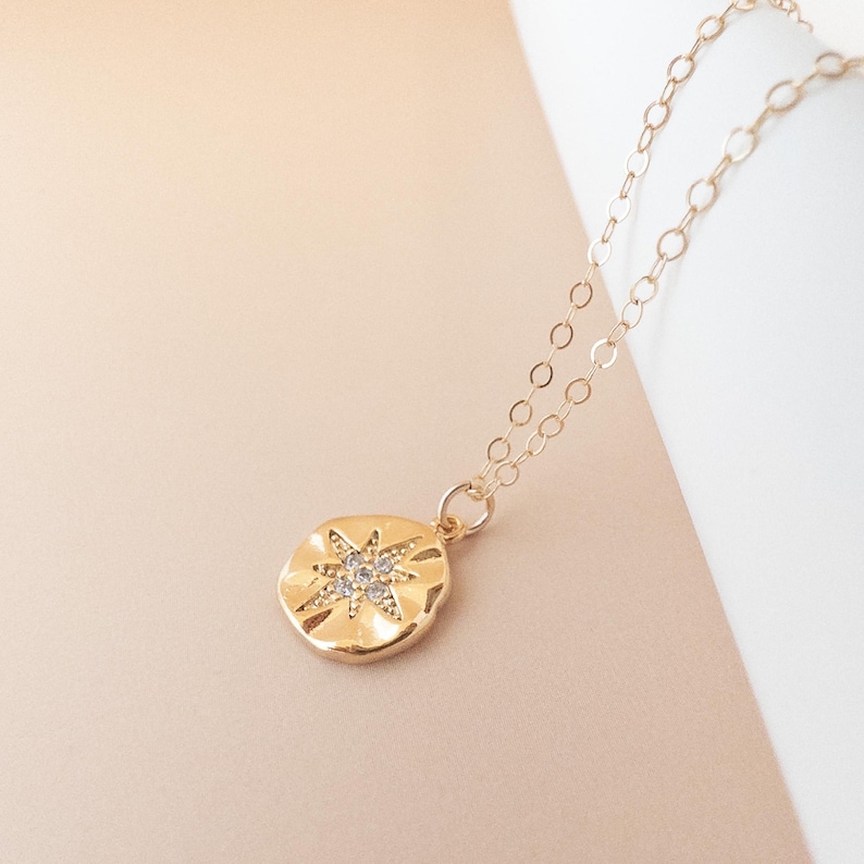 Gold North Star Necklace - North Star Coin Necklace, North Star Pendant ...