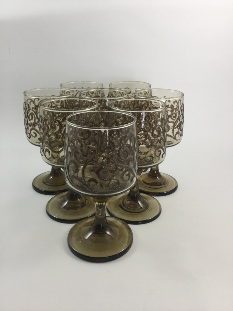 Vintage Libbey Prado Wine Glasses Goblets Retro Brown Smokey Etsy