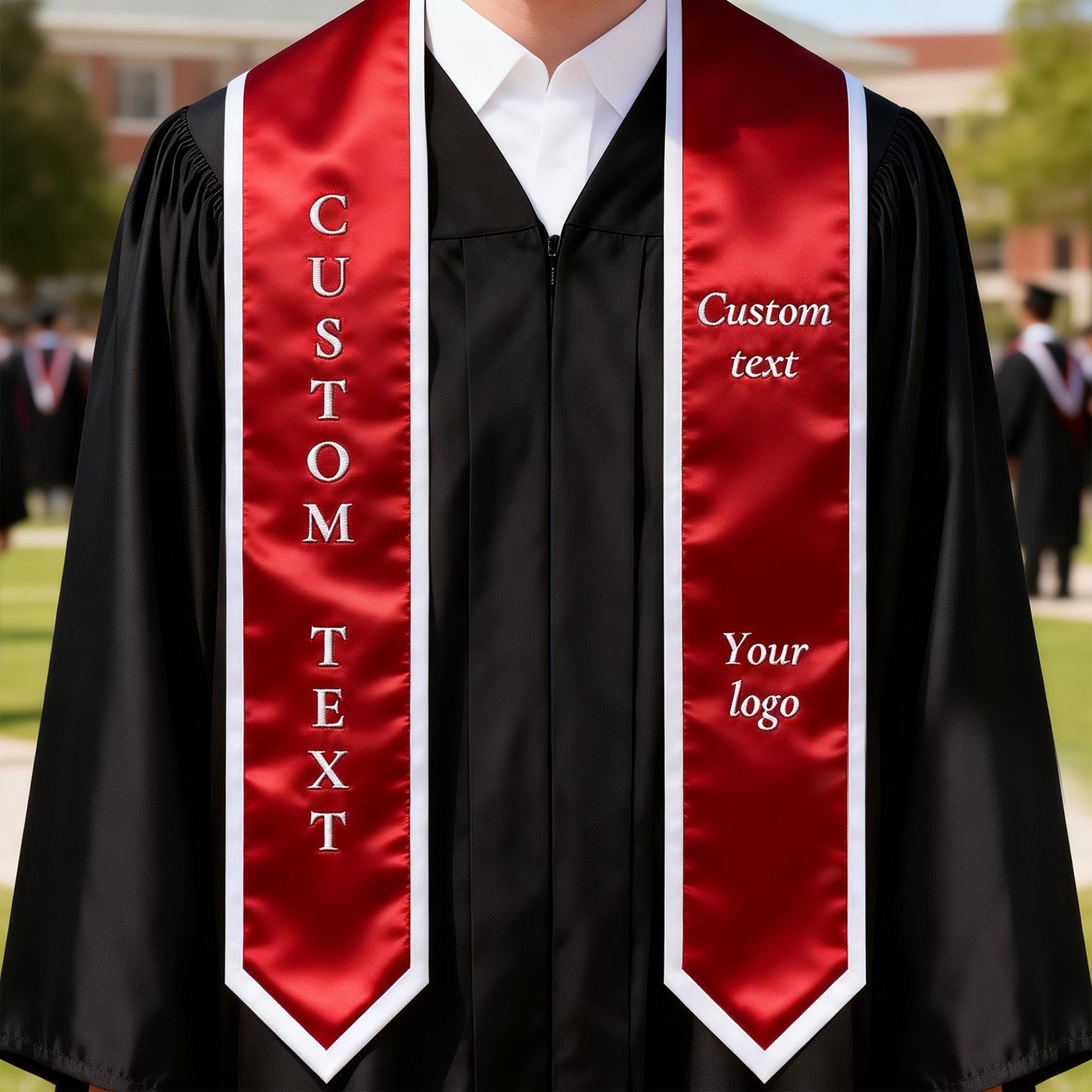 Custom Graduation Stole, Red Graduation Stole Personalized, Embroidered ...