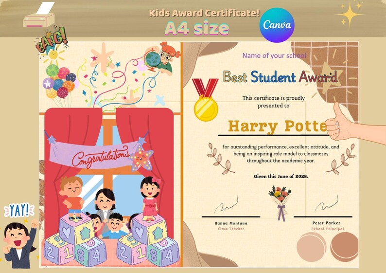 Editable Student Award Certificate Template - Canva Design - Etsy