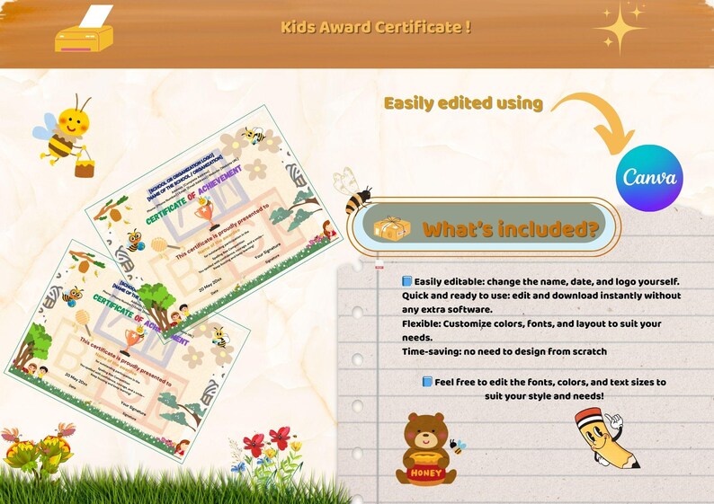 Spelling Bee Competition Certificate Template - Editable Canva Design ...