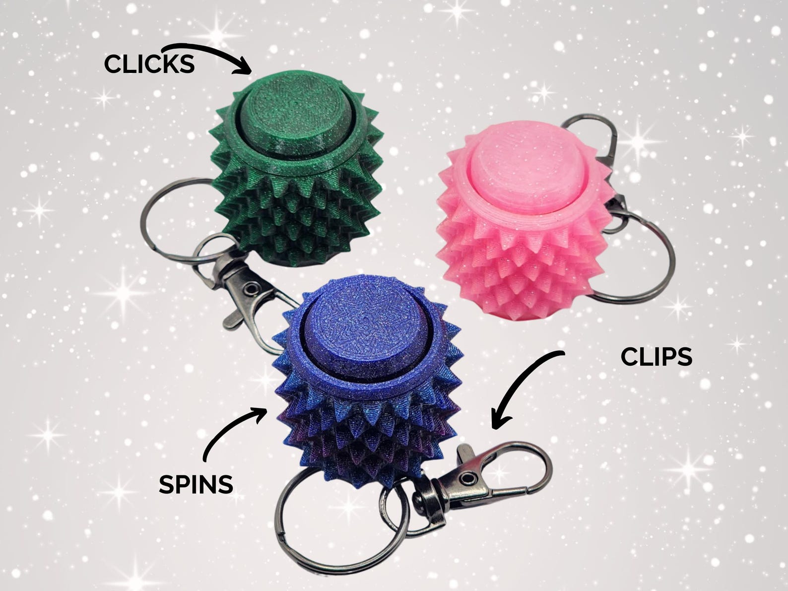 Pain Stim Spiky Fidget Clicker Keychain, Textured Sensory Stim Toy ...