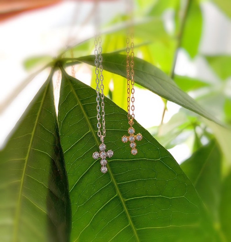 Tiny Gold Cross Necklace Small Cross Necklace Diamond Cross - Etsy