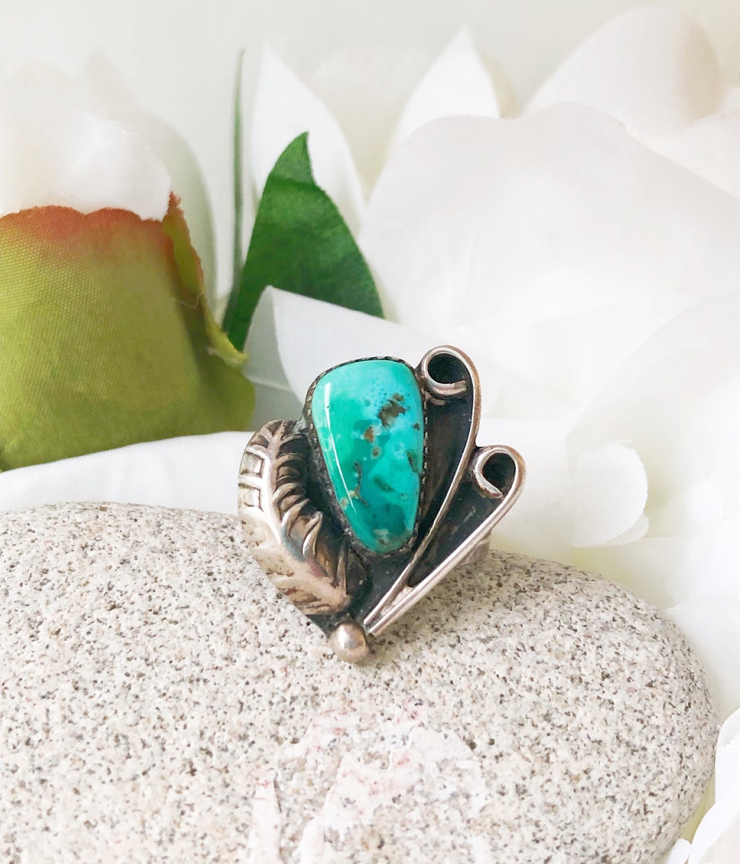 Vintage Navajo Turquoise Ring, Vintage Navajo Squash Blossom Turquoise ...