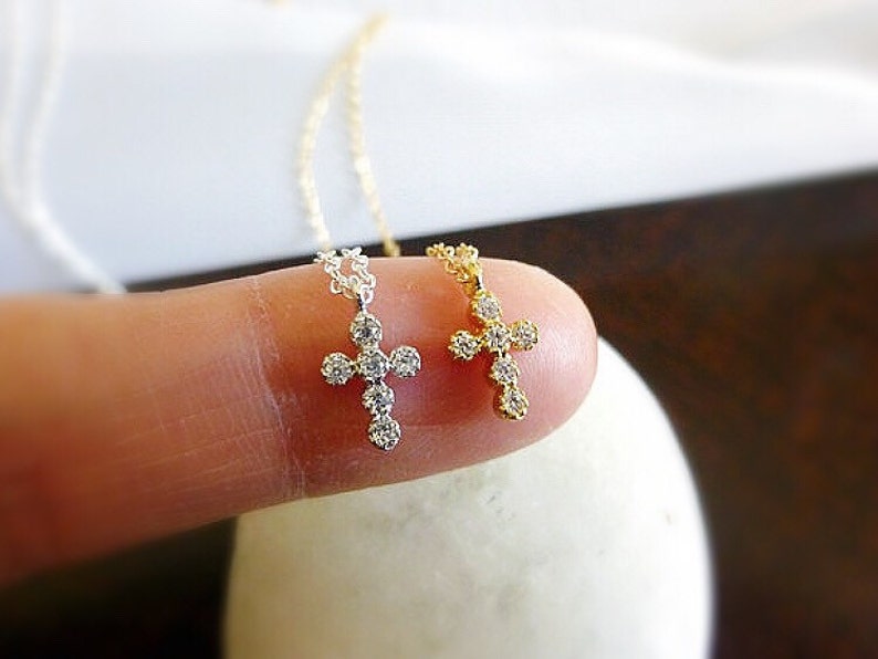 Tiny Gold Cross Necklace Small Cross Necklace Diamond Cross - Etsy