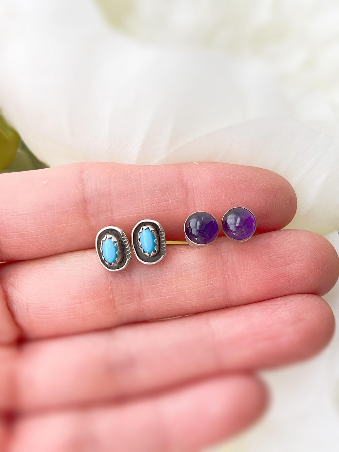 Vintage Sterling Silver Stud Earrings, 2 Pairs, Small Navojo Blue ...